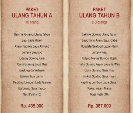 Daftar Harga Menu Ta Wan Restoran China Favorit