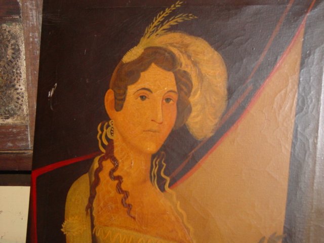 Primitive Folk Art Lady with Feather and Leaf