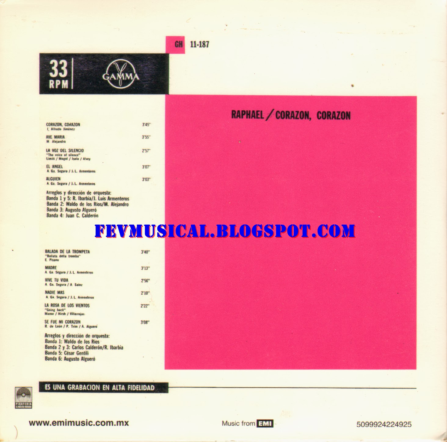 FEV MUSICAL: 1970 - Raphael - Corazon Corazon (EMI)