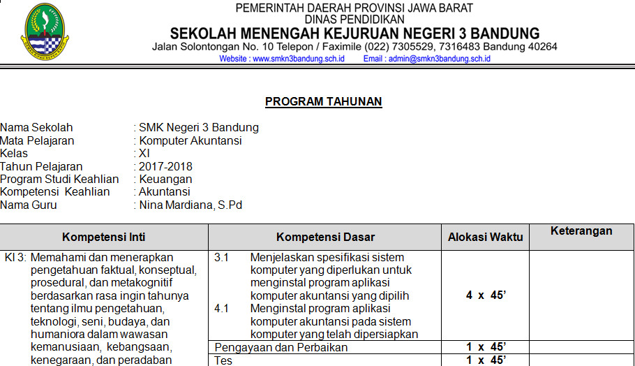 Program Tahunan Akuntansi SMK - Contoh Format