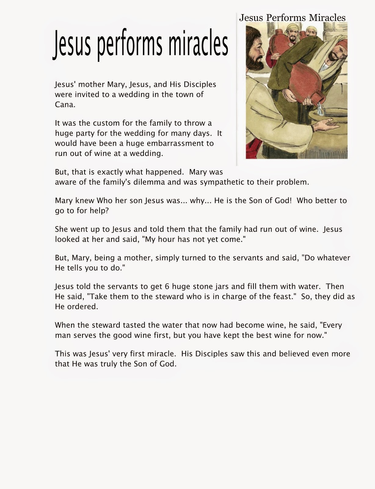 Sunday School Fun: The First Miracle- Jesus turns water into wine!