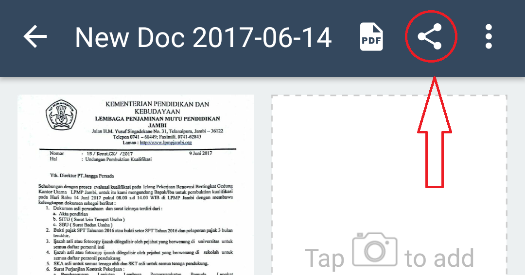 Cara Kirim (Ekspor) Hasil scan CAMSCANNER kedalam bentuk PDF dan JPEG ...