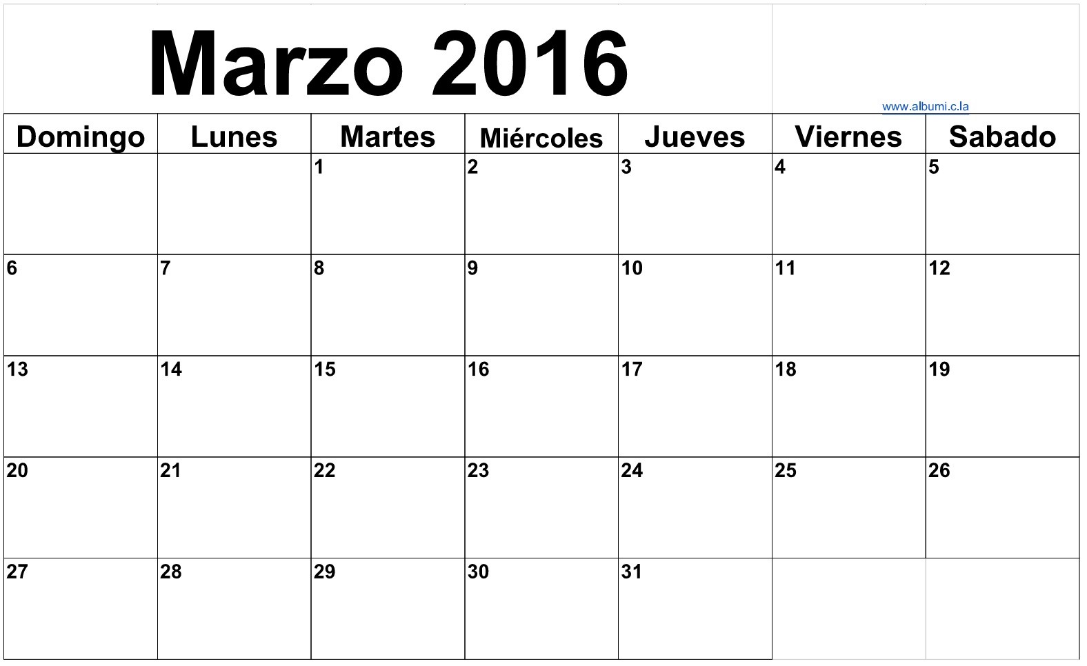 Clendario marzo 2016 para imprimar | 2016 Blank Calendar - calendar en ...