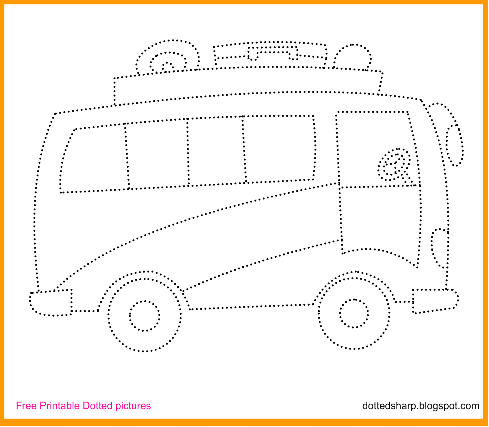Free Dotted Printable for kids: Dotted Bus drawing Free Dotted Printable for kids: Dotted Bus drawing