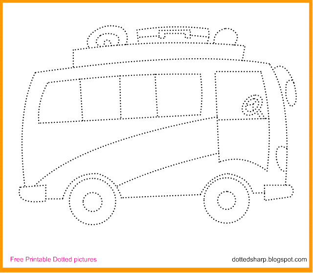 Free Dotted Printable for kids: Dotted Bus drawing