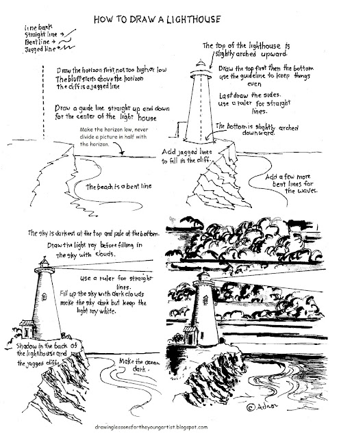 How to Draw Worksheets for The Young Artist: How to Draw a Lighthouse,