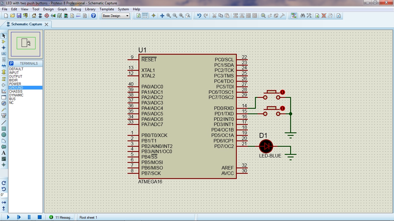 Switch on and off a LED with AVR ATmega16