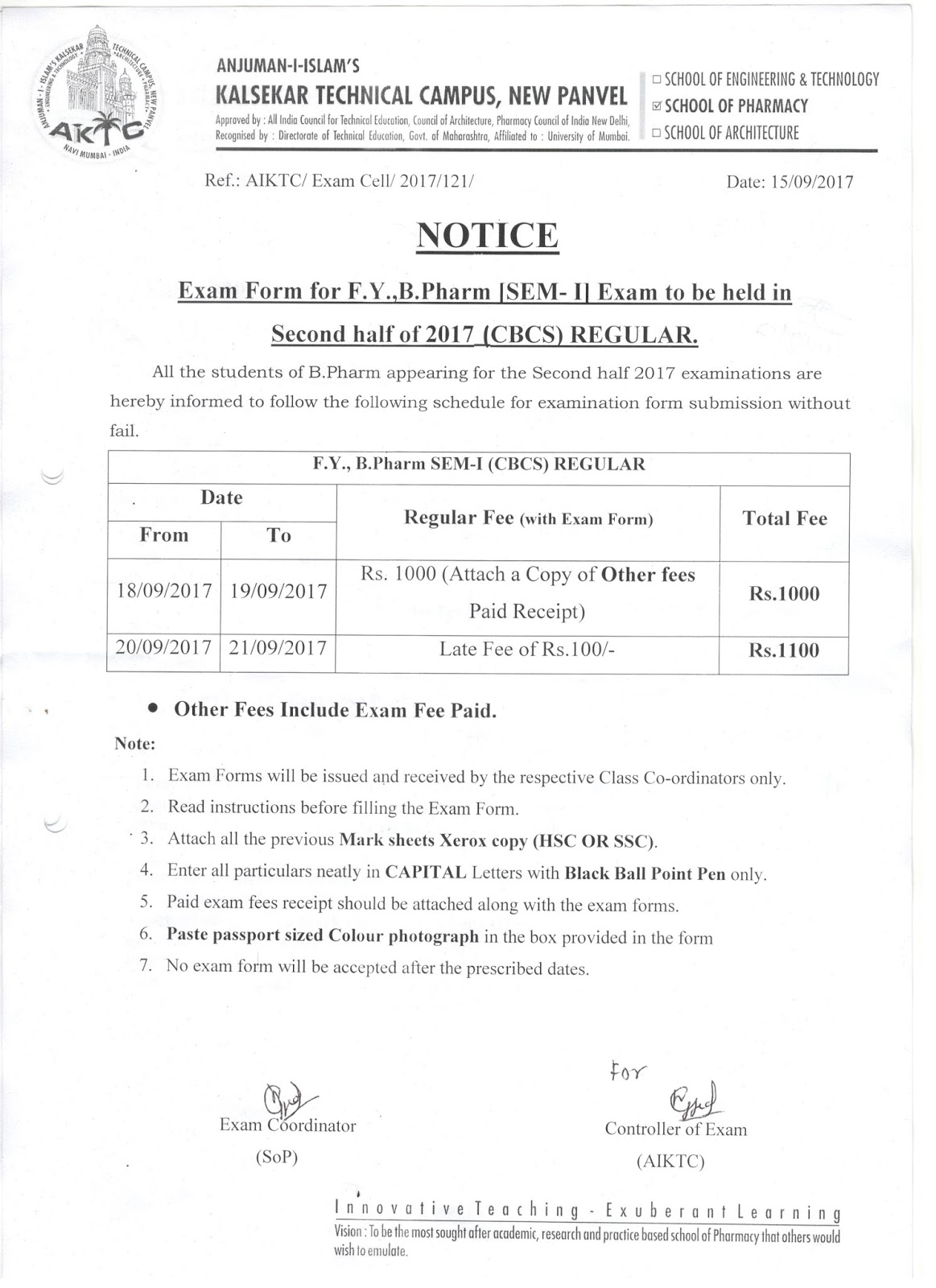 EXAM-CELL NOTICE BOARD: NOTICE-SOP