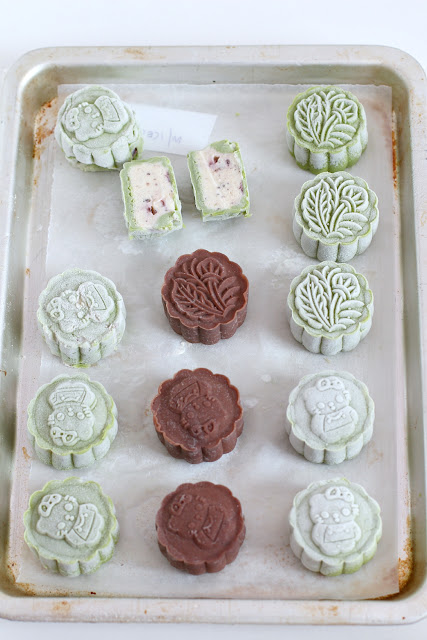 Matcha and chocolate snowskin mooncake with mung bean filling and some ...