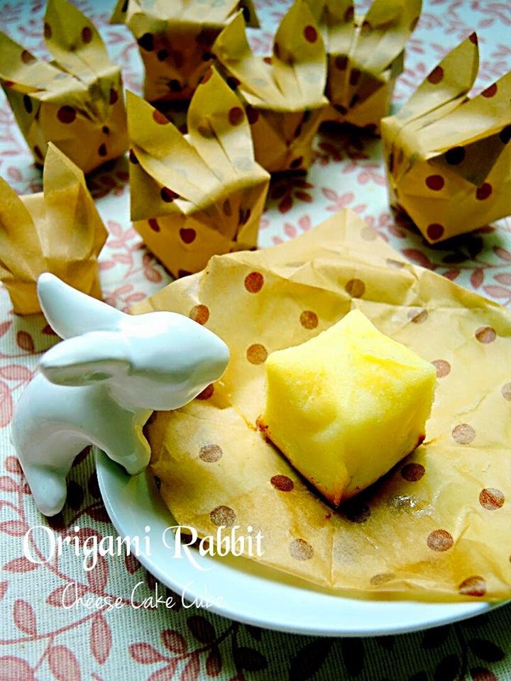 Missta's Kitchen: 復活小兔摺紙蛋糕仔 Origami Rabbit Cheese Cake Cube