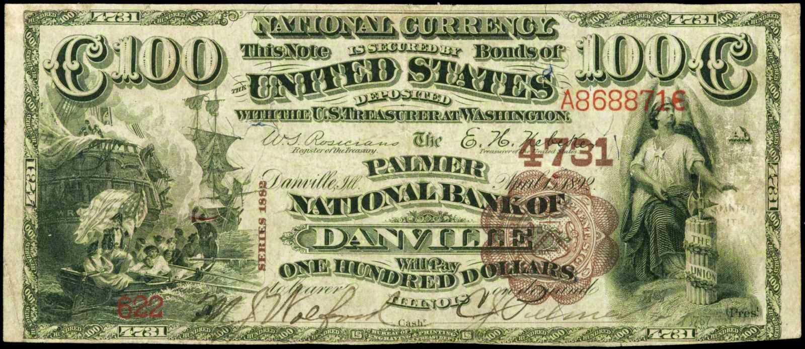 1882 $100 Brown Back National Bank Note | The Palmer National Bank of ...