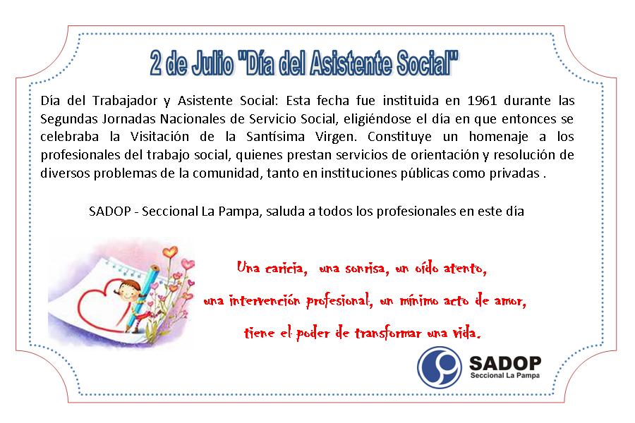 Sadop | Seccional La Pampa: 2 de julio "Día del Asistente Social"