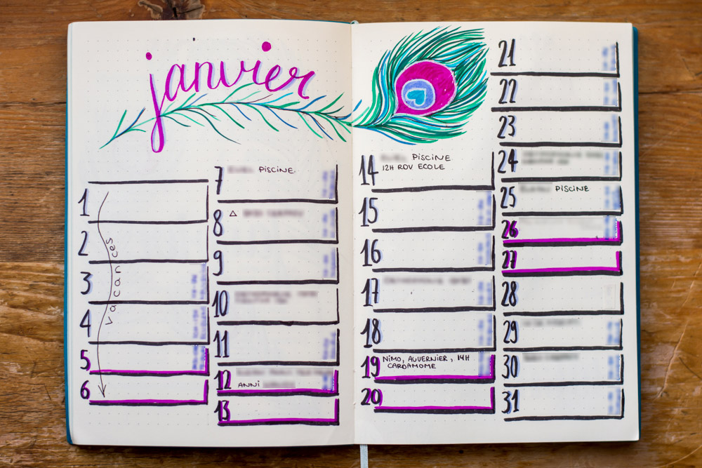 C'est reparti !: [Bullet Journal] Les paons du mois de janvier