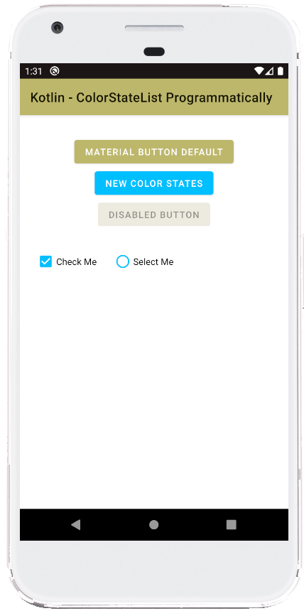 Android Kotlin Create Colorstatelist Programmatically