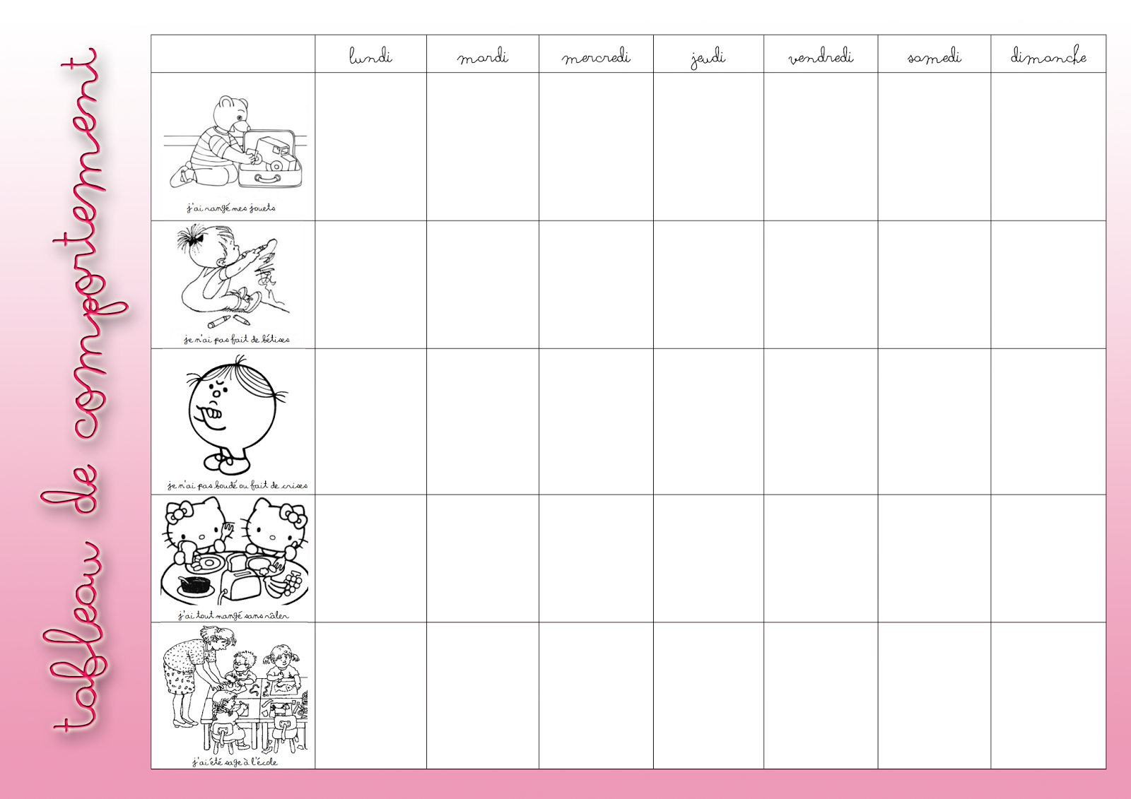 Une famille (presque) comme une autre...: Tableau de comportement