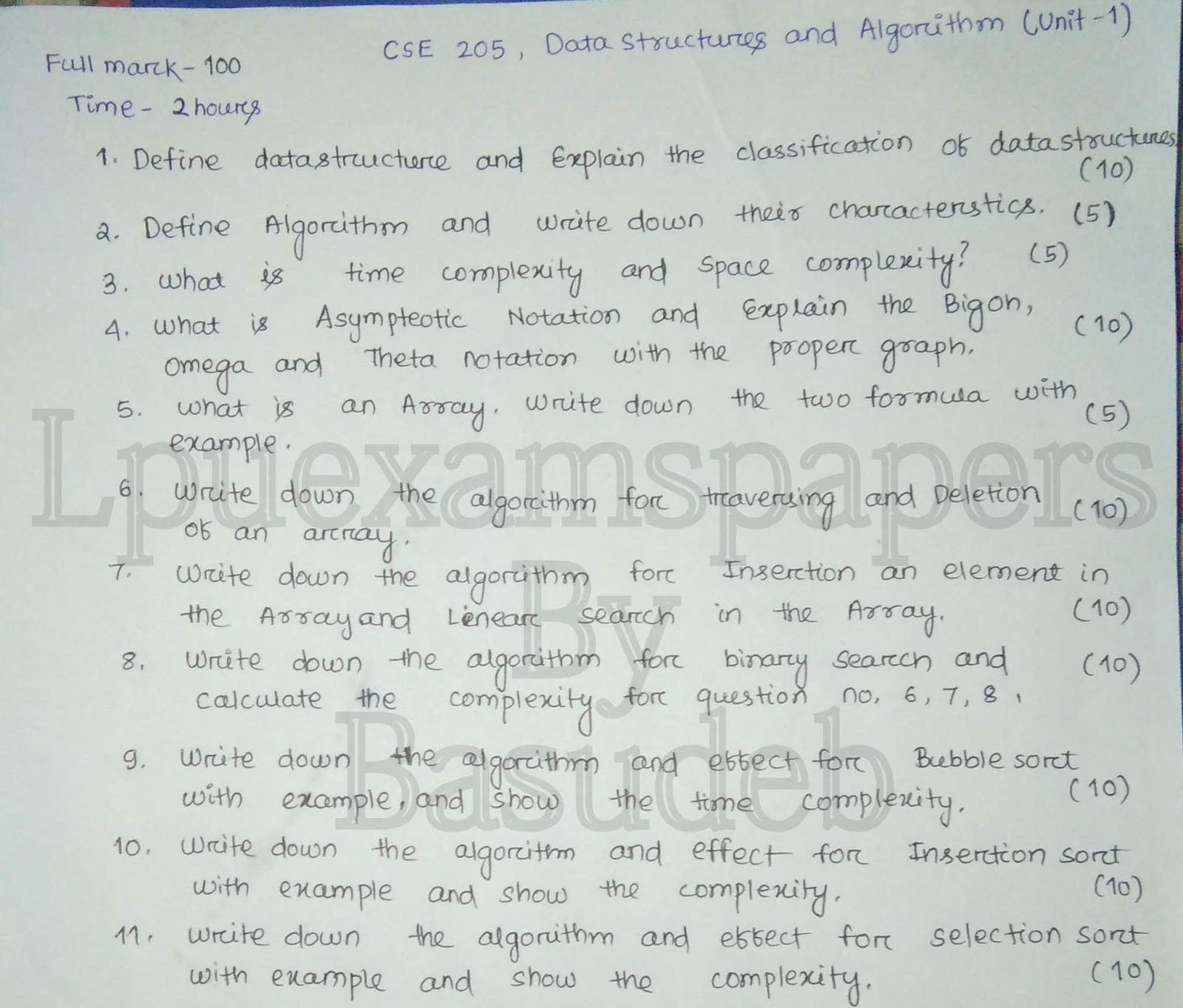 Lpu Exams Papers Notes Ca Mte Ete Projects Lpucse205 Data Structures And Algorithms