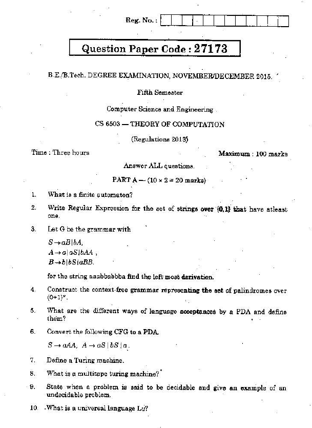 Cs6503 Theory Of Computation Nov Dec 2015 Question Paper University Question Papers