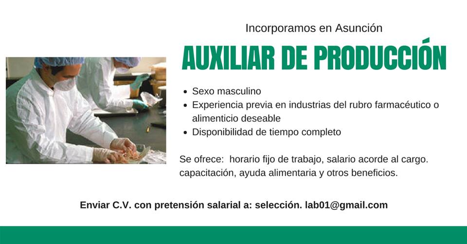 AUXILIAR DE PRODUCCION | BOLSA DE TRABAJO PARAGUAY EMPLEOS