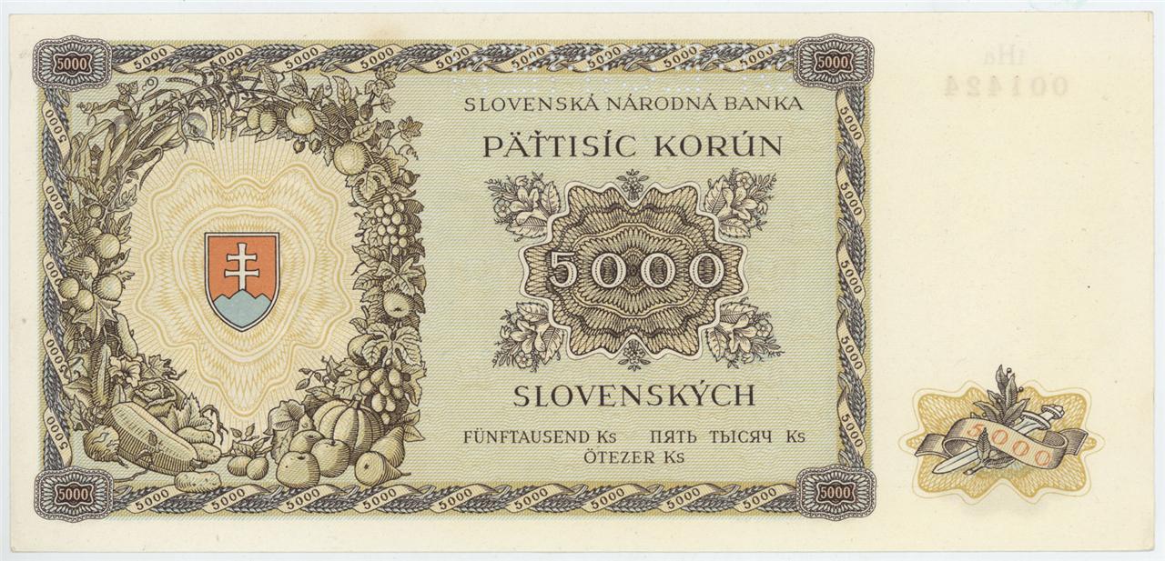 Slovakian banknotes 5000 Slovak Koruna banknote of 1944 Mojmír I|World ...
