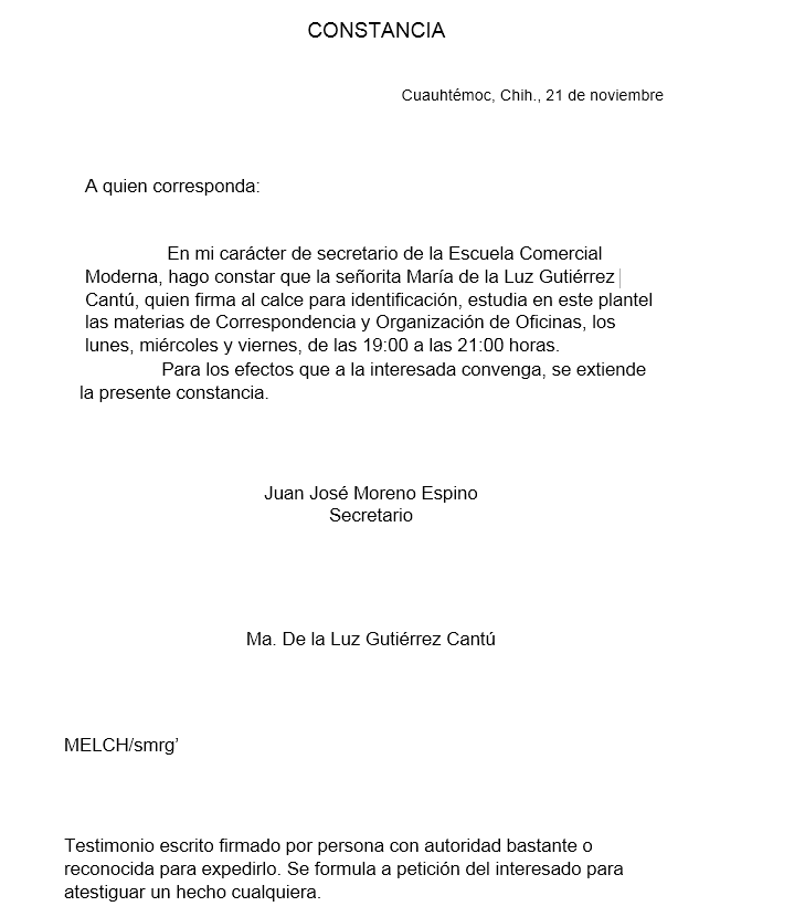 Elabora documentos de oficina : Constancia
