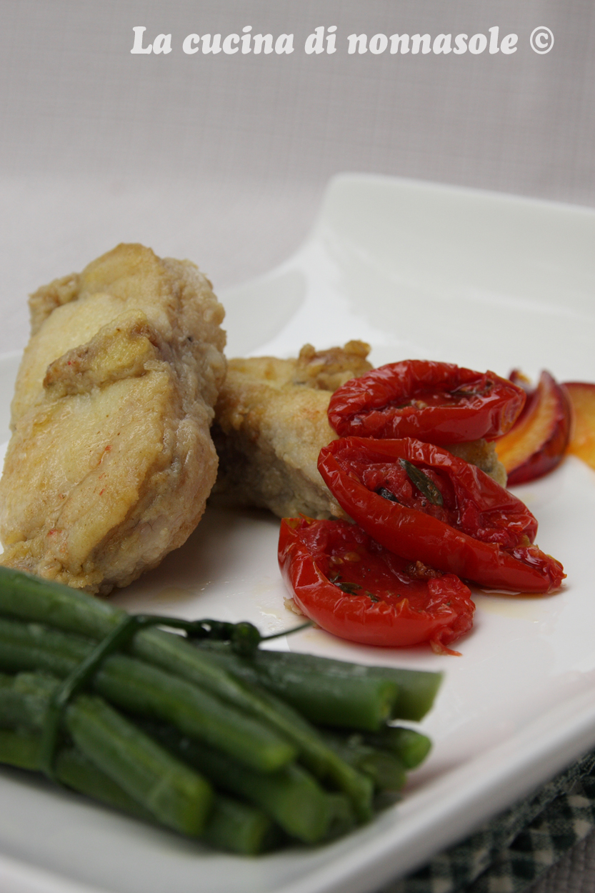 Coda di rospo con pomodorini confit e pesche da su Akkiapparicette