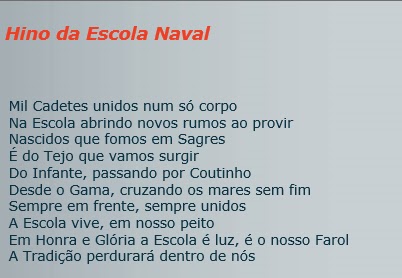 Curso Miguel Corte Real Marinha de Guerra Portuguesa: Hino da Escola Naval