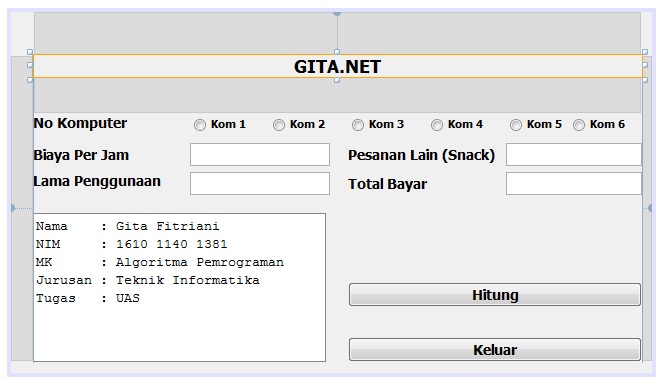 Gita Fitriani : Billing Warnet Sederhana Menggunakan Java Netbens