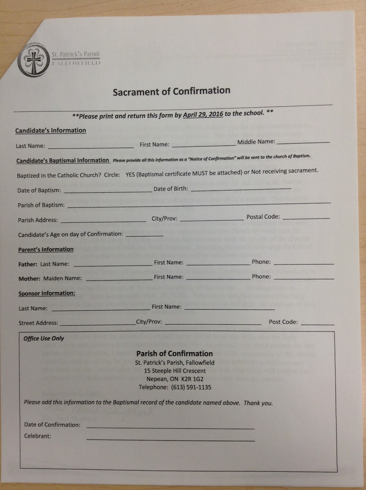 Mr. Pouliot's Classroom Blog: Confirmation Information