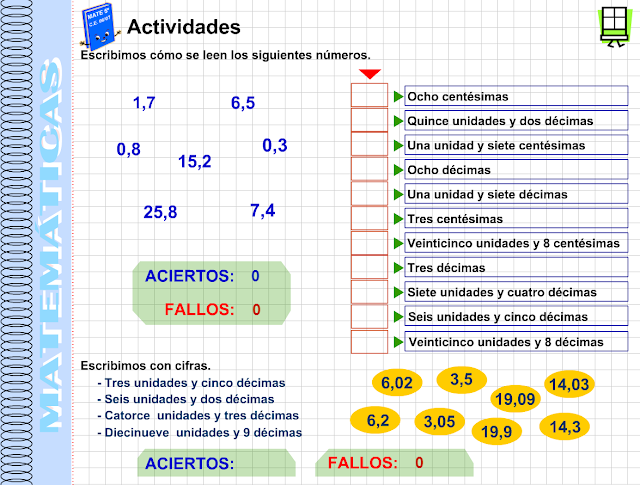 Aprender es divertido 3º: Los números decimales: La centésima.