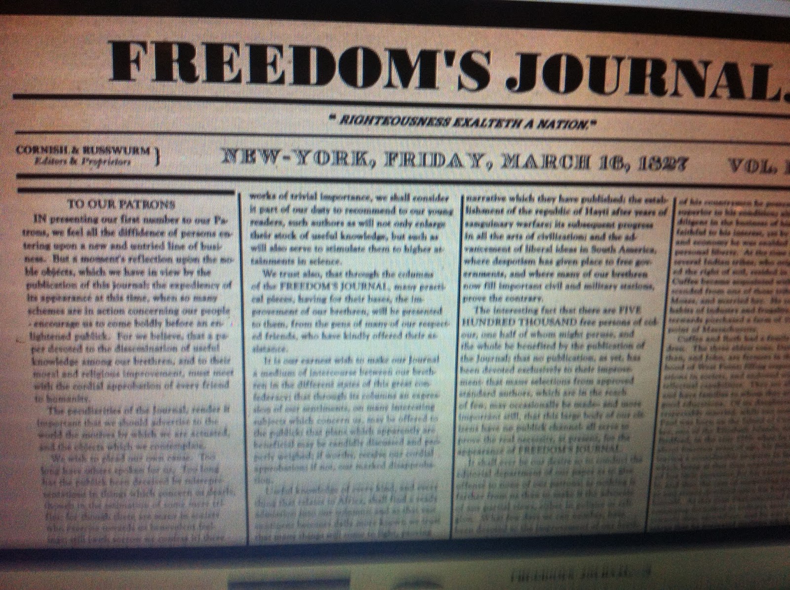 THE BLACK SOCIAL HISTORY:: BLACK SOCIAL HISTORY : FREEDOM'S JOURNAL WAS ...