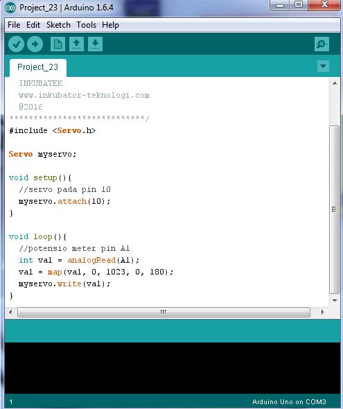 Proyek Arduino ke 23 - Mengontrol kecepatan motor Servo dengan potensio ...
