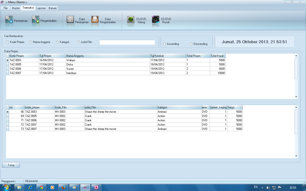 Aplikasi Rental VCD Delphi ( Full Source ) | TUTORIAL DELPHI DAN DATABASE