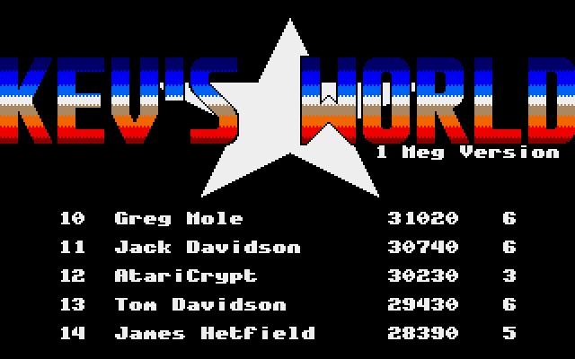 Atari ST games website: Kev's World