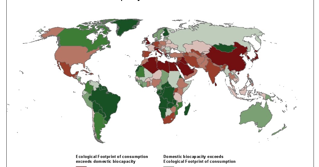 Ecological footprint: Biocapacity deficit & reserve per country