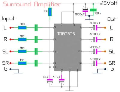 Surround Amplifier using TDA7375 | circuit2017