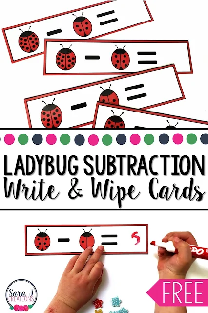 Ladybug Subtraction Write and Wipe Cards | Sara J Creations
