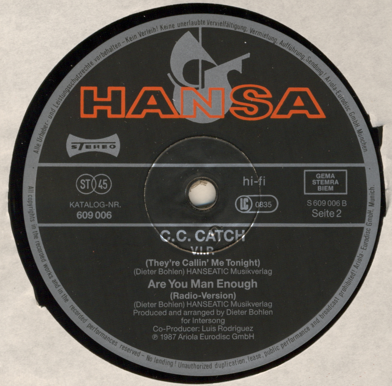 Студия Alias_Vinyl или ALIAS_VINYL STUDIO: C.C.Catch - Are You Man Enough [Maxi-Single] (1987)