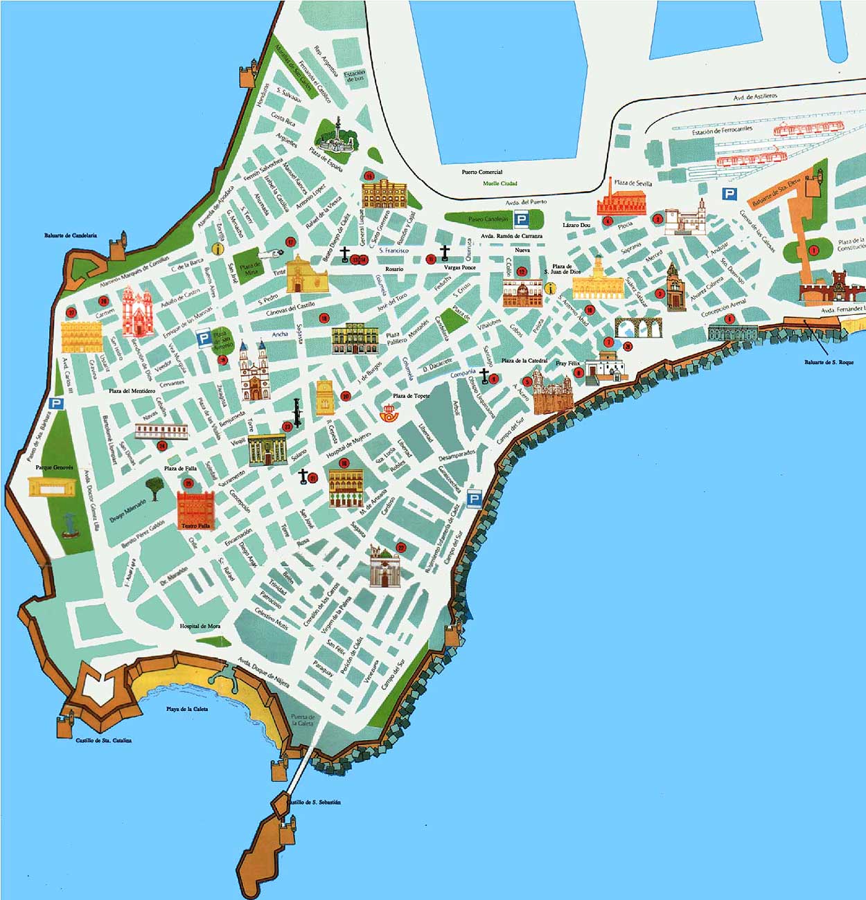 Cadiz Carte de la ville - Carte Espagne Ville Région politiques