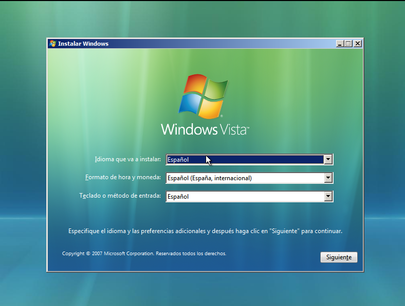 INSTALACIÓN WINDOWS VISTA
