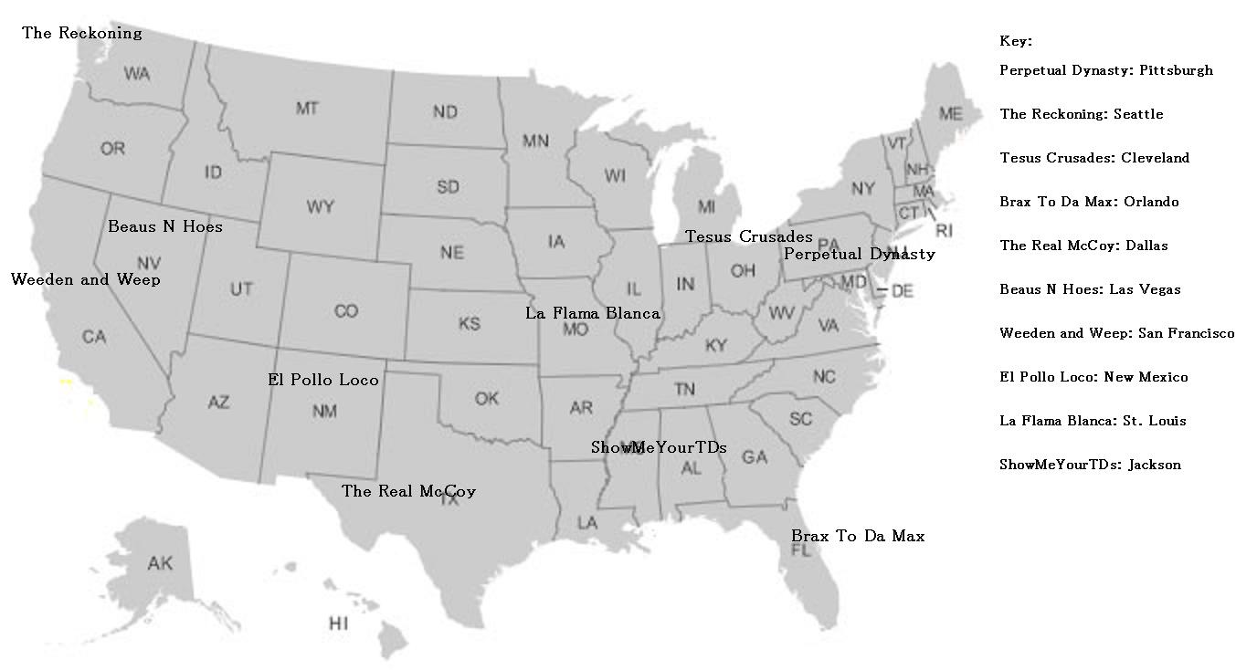 West Division: Team Locations: CLICK ON PICTURE TO ENLARGE PHOTO