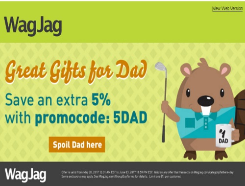 Canadian Daily Deals: Wagjag Father's Day Extra 5% Off Promo Code