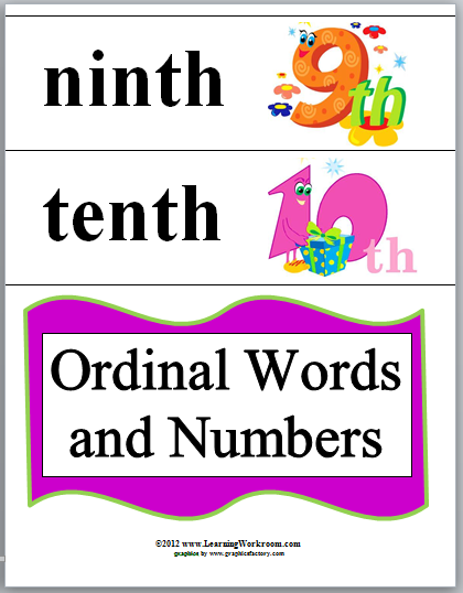 Learning Ideas - Grades K-8: Ordinal Words and Numbers Word Wall Cards