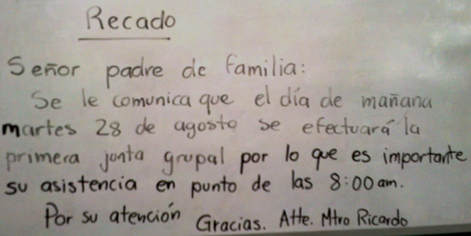 Sexto grado de primaria: Recado 1