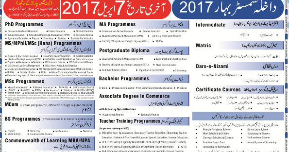 Allama Iqbal Open University New Admissions In Allama Iqbal Open University Spring 2017 All allama-iqbal-open-university-new-admissions-in-allama-iqbal-open-university-spring-2017-all