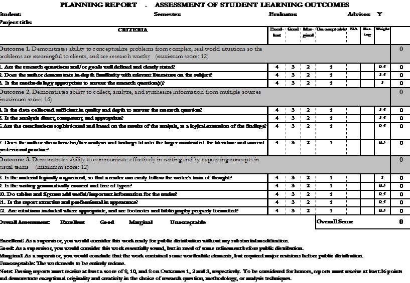 Hitomi's teaching portfolio: Rubric example - Planning Report