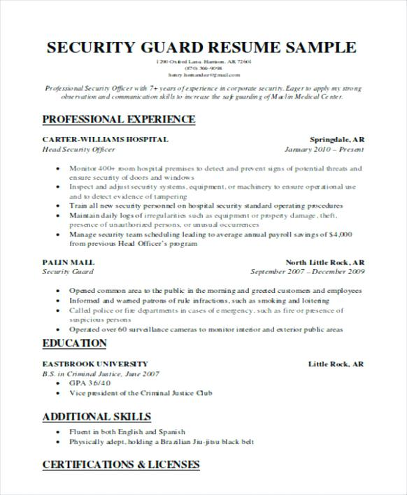 Security Guard Resume Example 2019 - Resume Templates