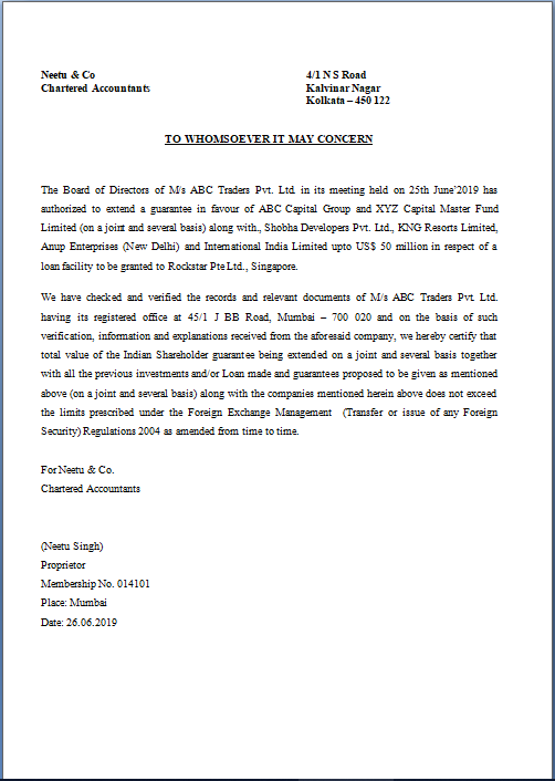 CA Certificate For Loan Purpose