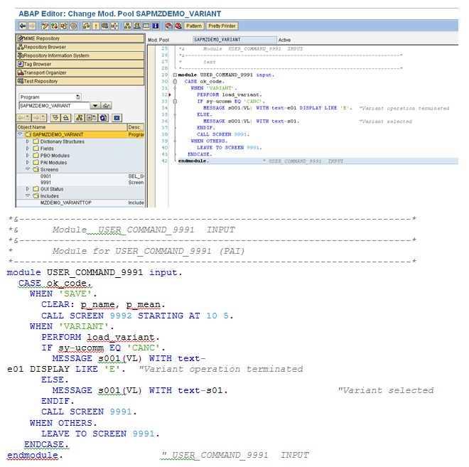 SAP ABAP Central: Creation of Selection Screen Variant in Module Pool ...