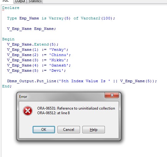 Learn Oracle Plsql: ORA-06531: Reference to uninitialized collection