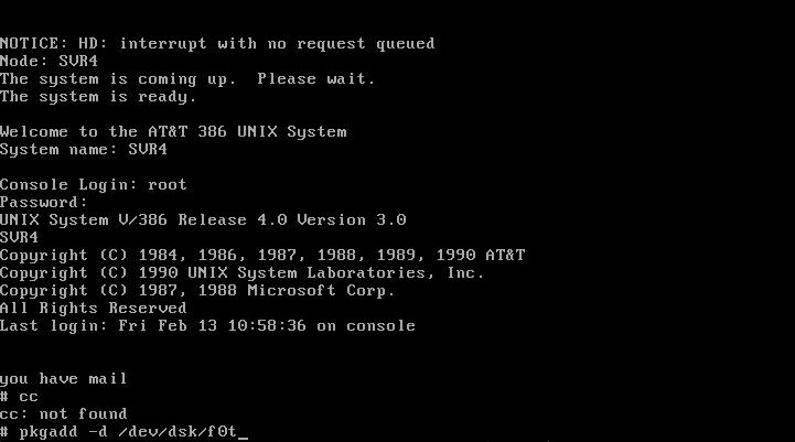 The Unix Legacy: Постинсталляционная настройка AT&T UNIX System V Release 4